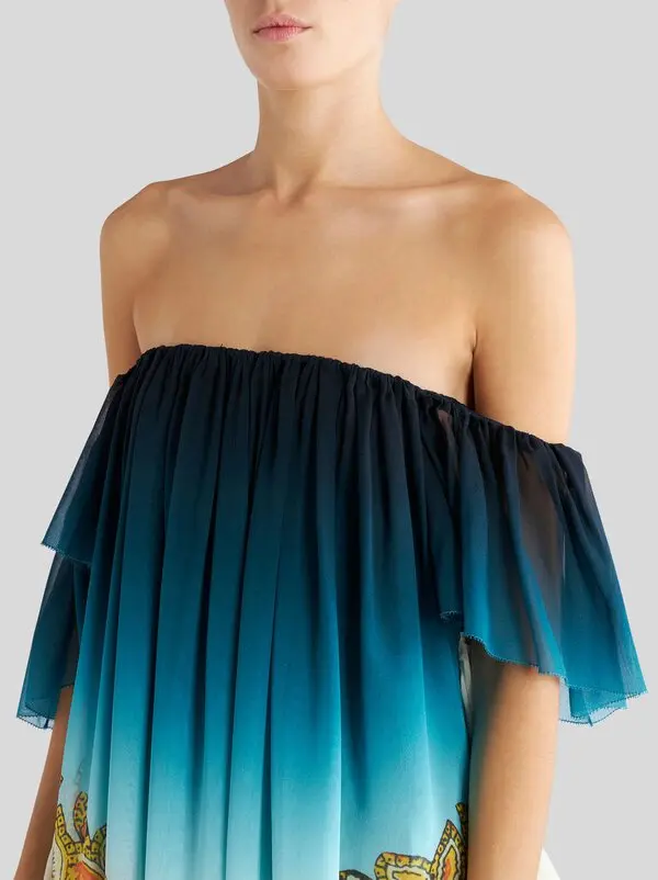Etro Ombré Ornamental Print Ruffled Dress