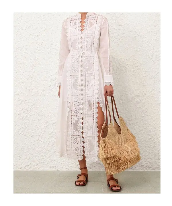 Zimmermann Midi Aster Embroidered Dress - Ivory