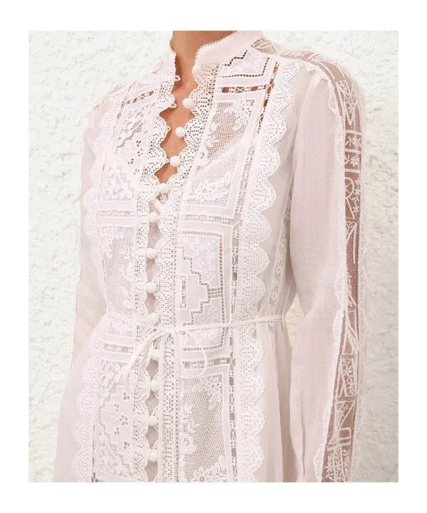 Zimmermann Midi Aster Embroidered Dress - Ivory