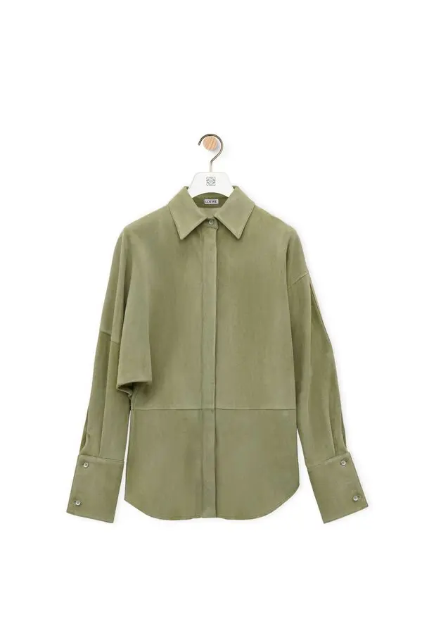 Loewe Draped Shirt In Suede Lambskin - Sage