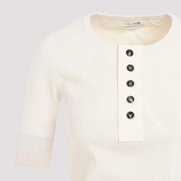 Bottega Veneta Slim Fit Ribbed Knit Top - White