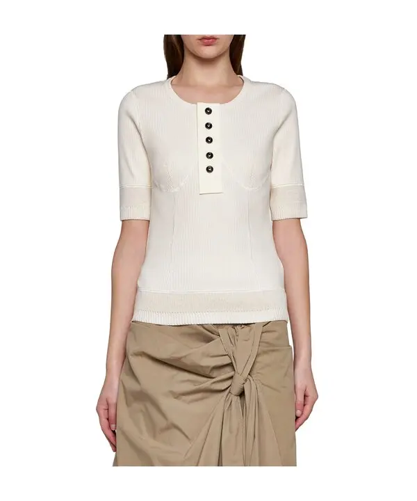 Bottega Veneta Slim Fit Ribbed Knit Top - White
