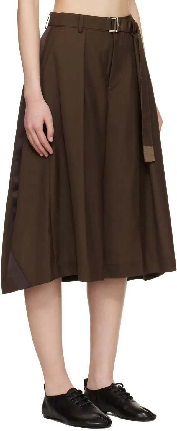 Sacai Wool Blend Pleated Shorts - Brown
