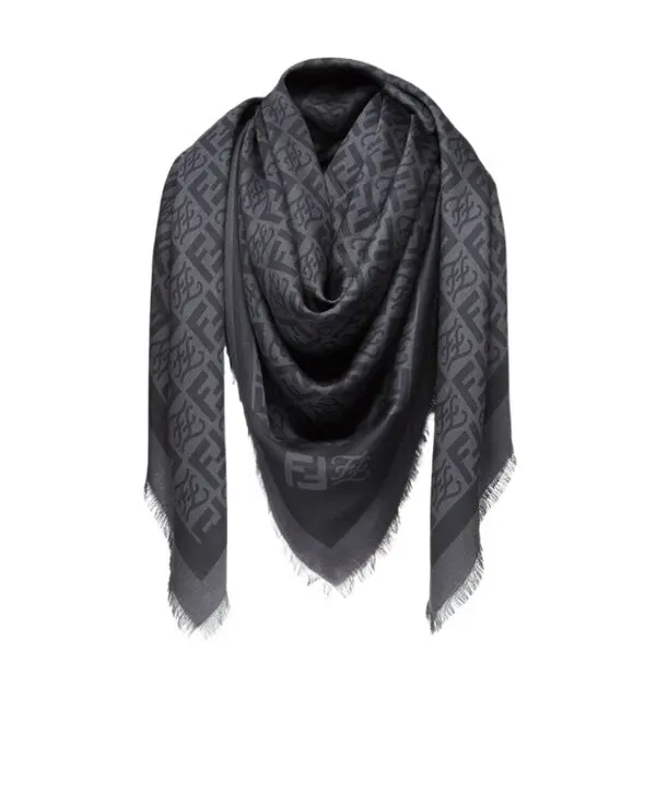 Fendi Keffiyeh All-over Ff Pattern Scarf - Gray