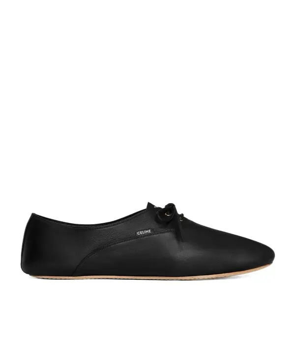 Celine Lambskin Ballet Lace-up Flats - Black