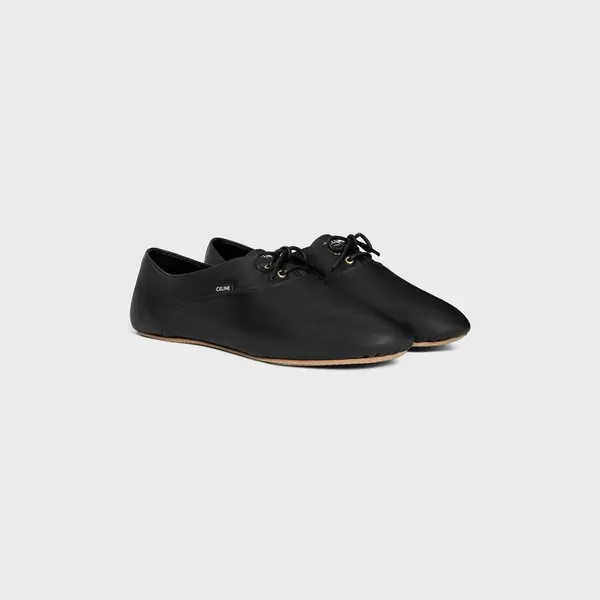 Celine Lambskin Ballet Lace-up Flats - Black