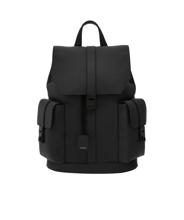 FERRAGAMO Gancini Buckle Double Pocket Backpack - Black