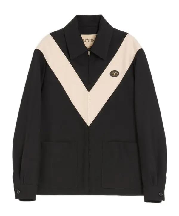 Valentino Garavani Logo Patch Zip-up Overshirt - Black