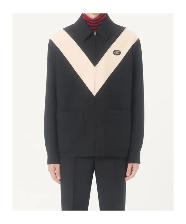 Valentino Garavani Logo Patch Zip-up Overshirt - Black