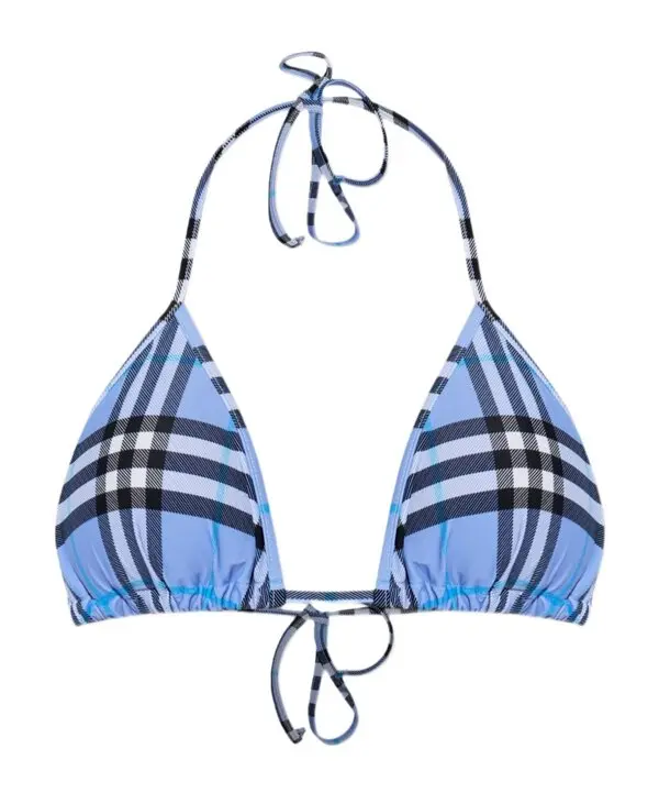 Burberry Checked Halterneck Triangle Bikini Top - Cornflower Blue