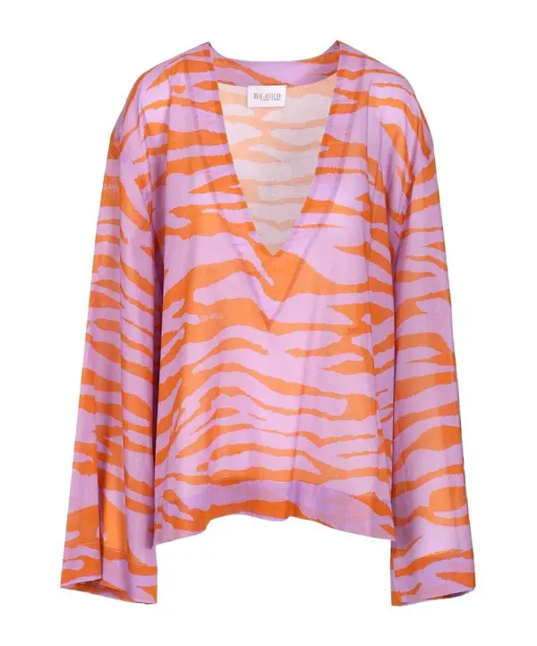 Attico V-neck Long Sleeve Animal Print Top - Pink