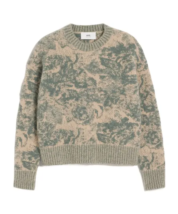 Ami Jacquard Crewneck Knitted Jumper - Beige/antique Clay