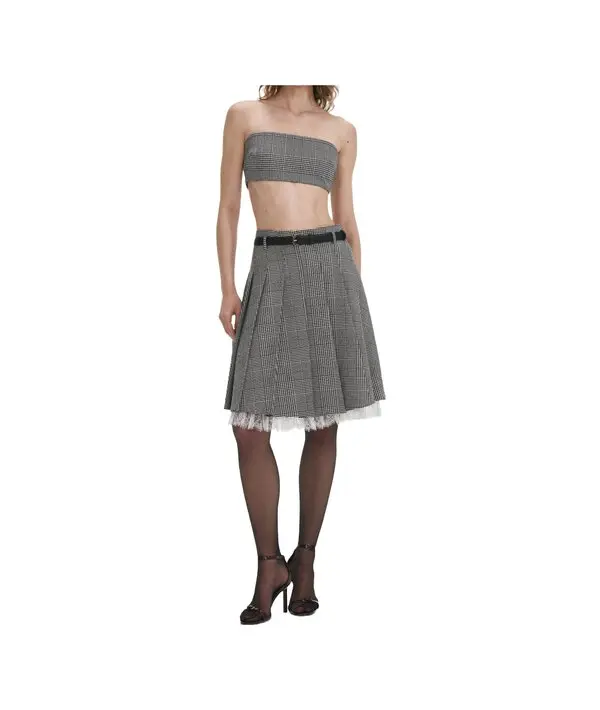 SELF-PORTRAIT Prince Of Wales Check Pleated Midi Skirt - Gray