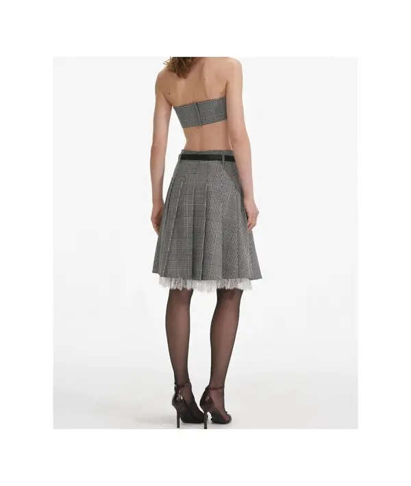 SELF-PORTRAIT Prince Of Wales Check Pleated Midi Skirt - Gray