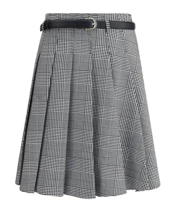 SELF-PORTRAIT Prince Of Wales Check Pleated Midi Skirt - Gray