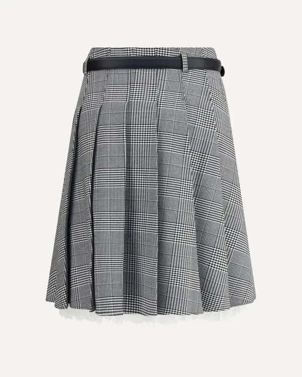 SELF-PORTRAIT Prince Of Wales Check Pleated Midi Skirt - Gray