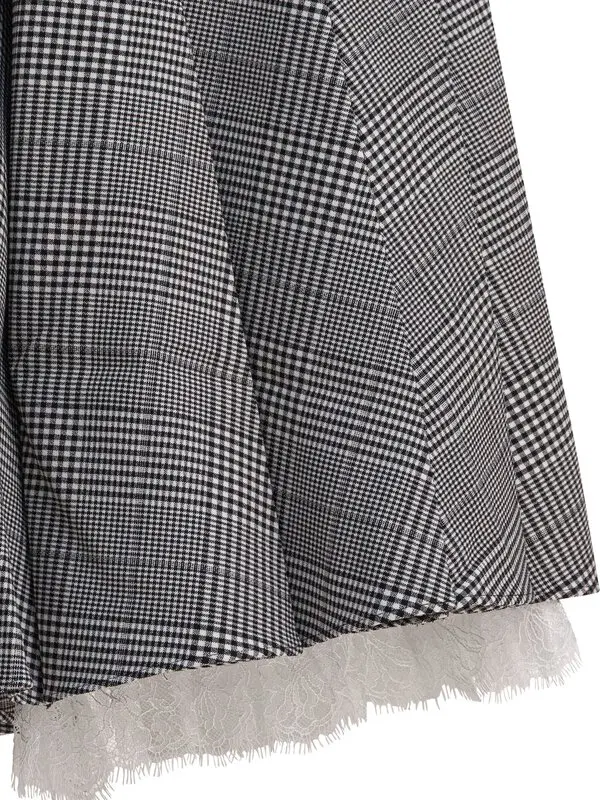 SELF-PORTRAIT Prince Of Wales Check Pleated Midi Skirt - Gray
