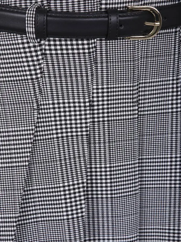 SELF-PORTRAIT Prince Of Wales Check Pleated Midi Skirt - Gray