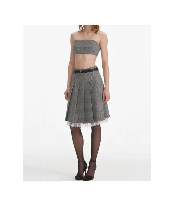 SELF-PORTRAIT Prince Of Wales Check Pleated Midi Skirt - Gray