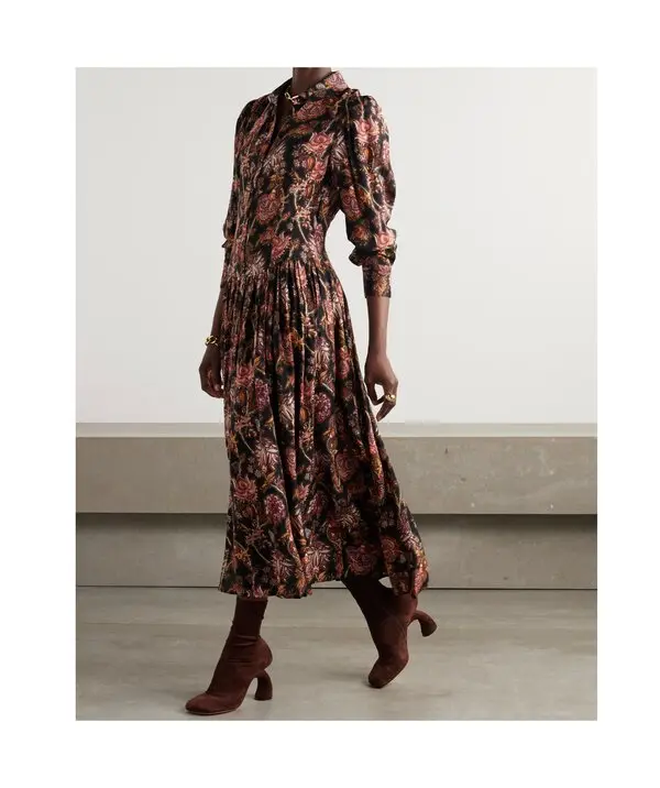 Ulla Johnson Long-sleeved Printed Midi Dress - Brown