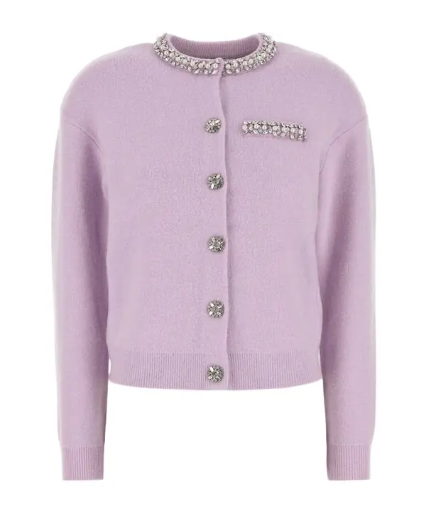 SELF-PORTRAIT Pearl Trim Ribbed Knit Cardigan