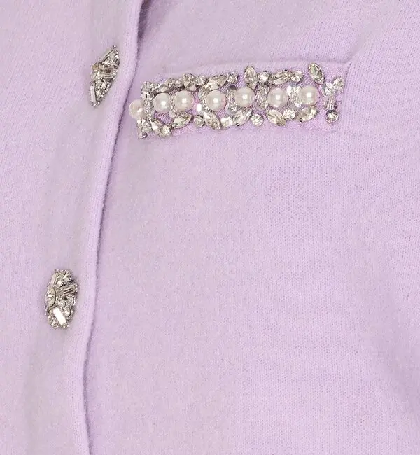 SELF-PORTRAIT Pearl Trim Ribbed Knit Cardigan
