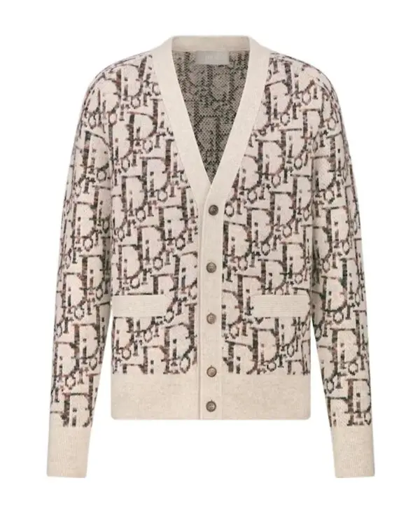 Dior Monogrammed Intarsia Cardigan - Beige/brown