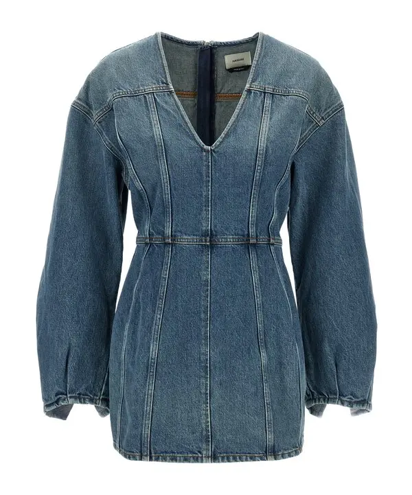 HAIKURE V-neck Long Sleeve Denim Dress - Blue