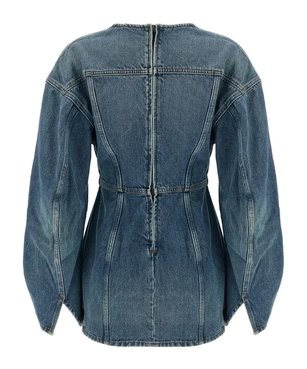 HAIKURE V-neck Long Sleeve Denim Dress - Blue