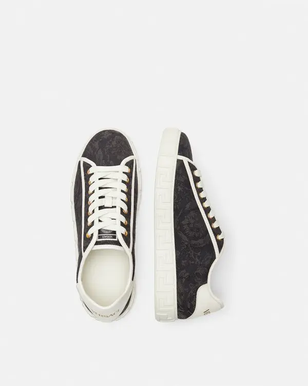 Versace Barocco Greca Jacquard Lace-up Sneakers - White