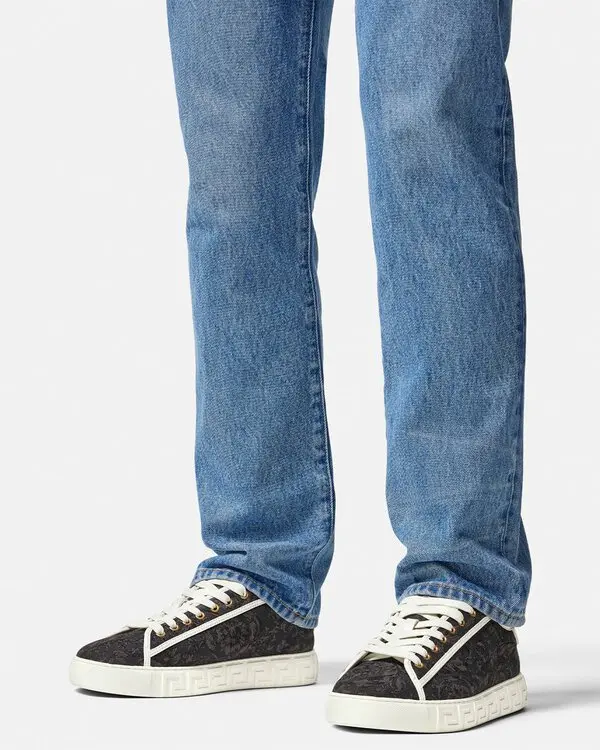 Versace Barocco Greca Jacquard Lace-up Sneakers - White