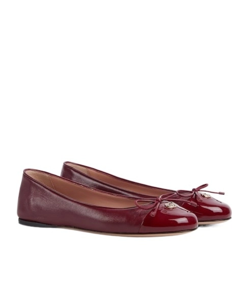 Gucci Ballet Flats With Bow And Double G Detail - Ancora Red