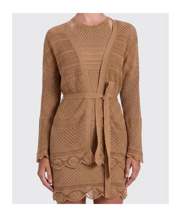 TWINSET Openwork Belted Cardigan - Brown