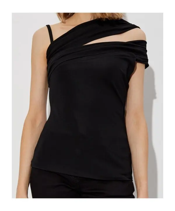 Versace One Shoulder Asymmetrical Top With Pleated Details