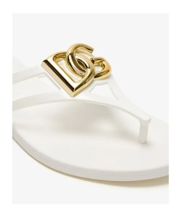 Dolce & Gabbana Logo Plaque Flip Flops - White