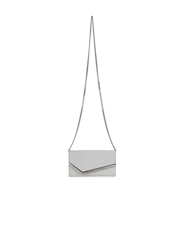 JIMMY CHOO Emmie Glitter Clutch Bag With Chain Strap - White