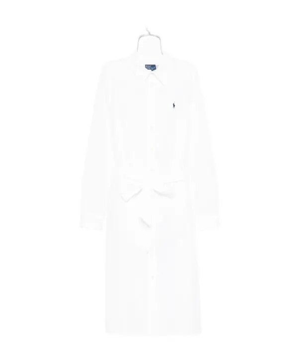 Polo Ralph Lauren Long-sleeved Shirt Dress With Front Tie - White
