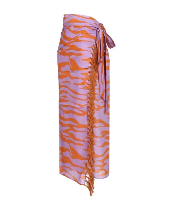 Attico Zebra Print Fringed Skirt