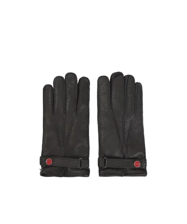 Kiton Strap Detail Leather Gloves - Black