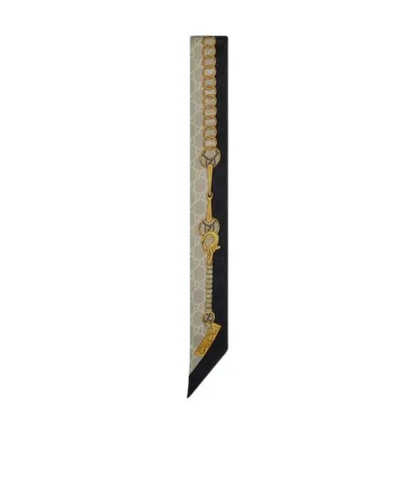 Gucci Gg Chain Horsebit Printed Neckbow - Brown