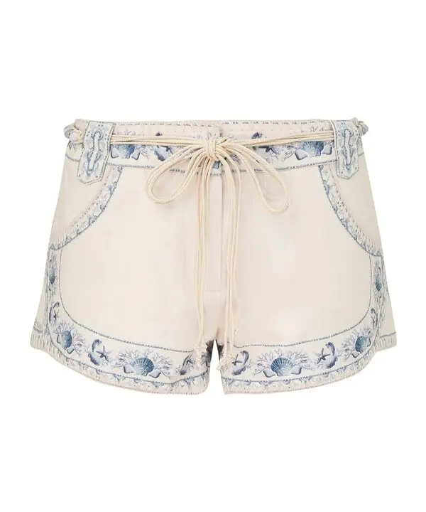 Zimmermann Embroidered Drawstring Shorts - Blue Printed Cloth