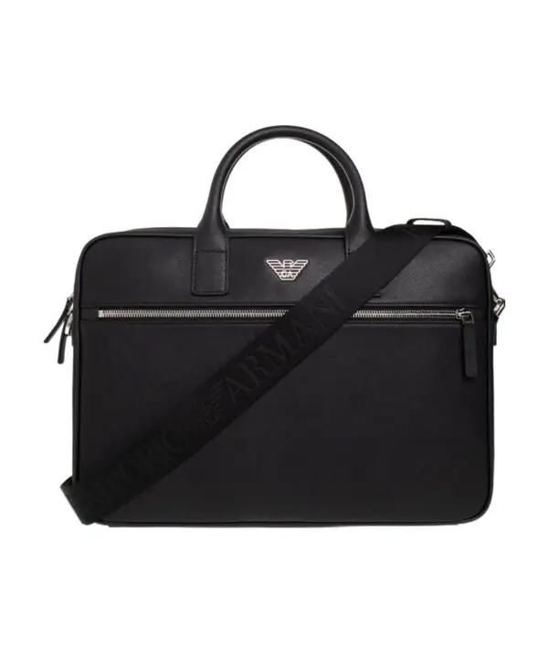Emporio Armani Logo Plaque Zipped Laptop Case - Black