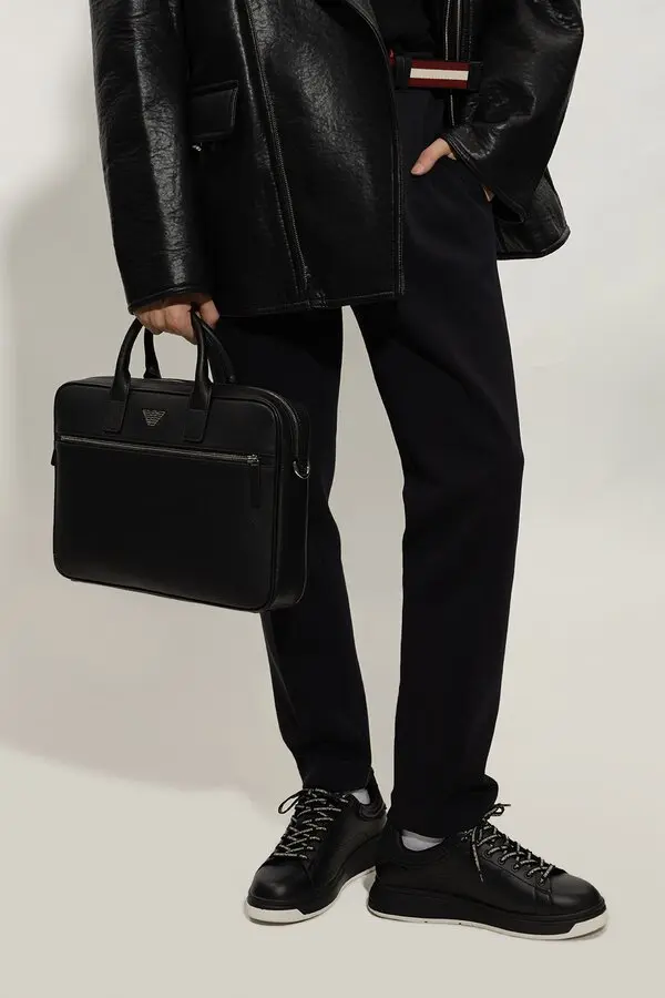 Emporio Armani Logo Plaque Zipped Laptop Case