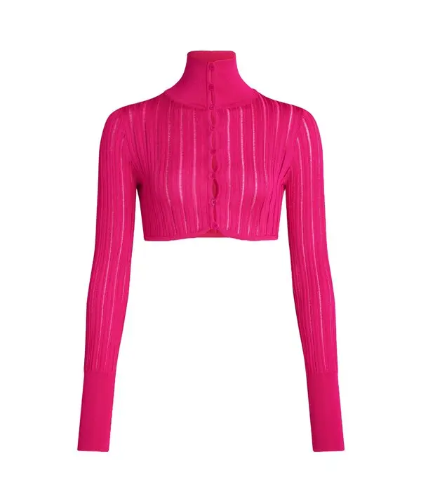 Alaïa Alaa Long Sleeved Knitted Cropped Cardigan - Pink