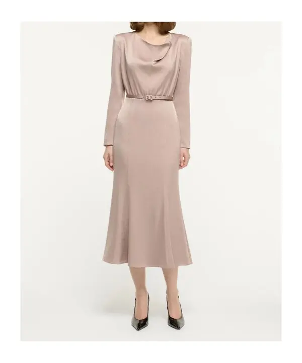 Roland Mouret Long Sleeve Draped Neck Dress With Fishtail Skirt
