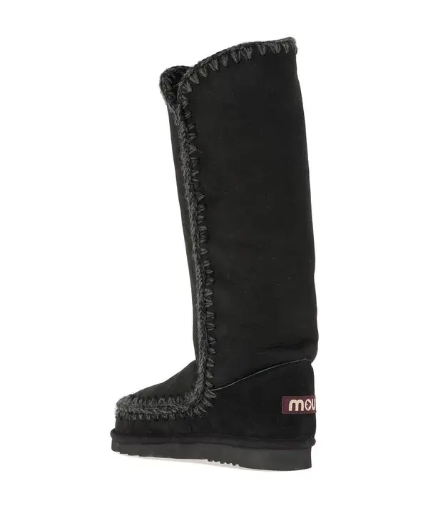 Mou Contrast Stitched Knee-high Boots - Black