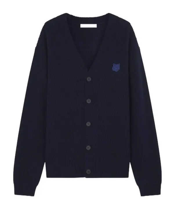 Maison Kitsuné Bold Fox Head Patch Knitted Cardigan - Dark Blue