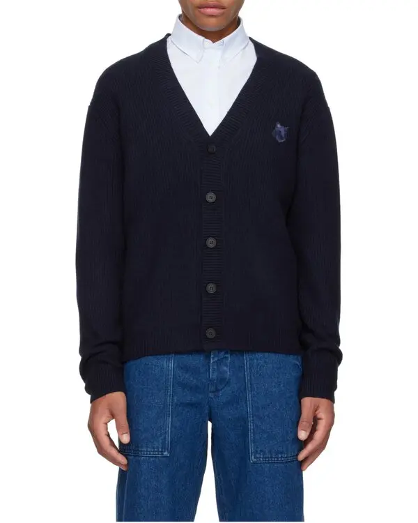 Maison Kitsuné Bold Fox Head Patch Knitted Cardigan - Dark Blue