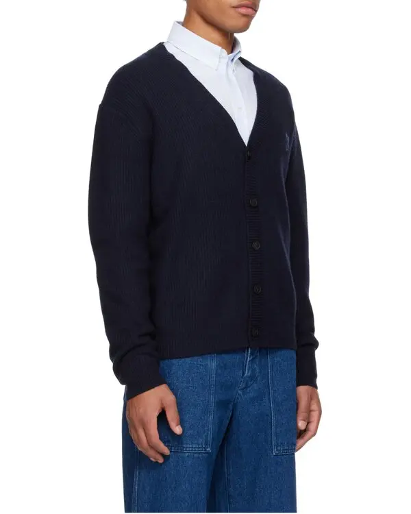 Maison Kitsuné Bold Fox Head Patch Knitted Cardigan - Ink Blue