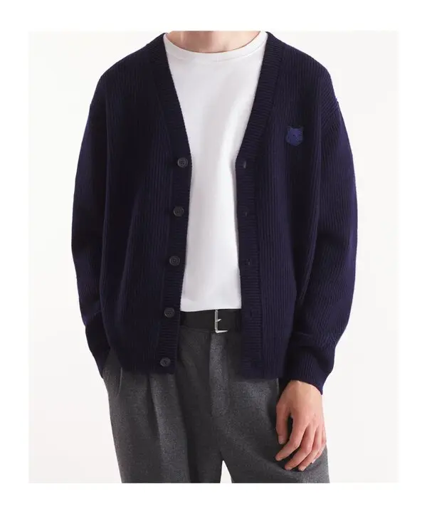 Maison Kitsuné Bold Fox Head Patch Knitted Cardigan - Ink Blue